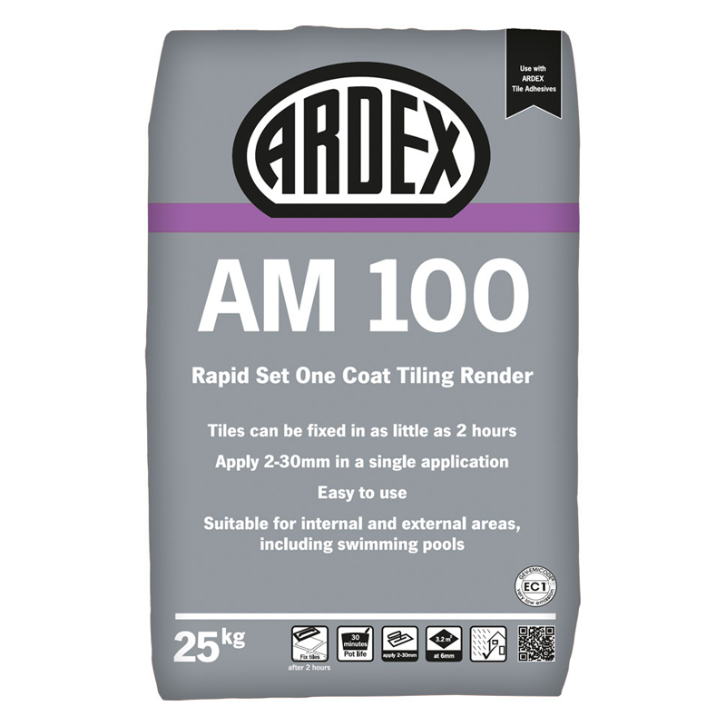 Ardex AM 100 Rapid One Coat Tiling Render Grey 25kg | Northants Tools