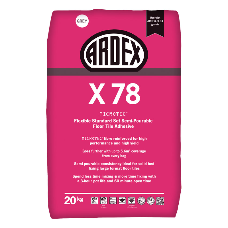 Ardex X 78 Flexible Semi-Pourable Standard Set Adhesive Grey 20kg ...
